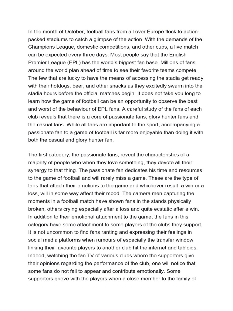 Classification Essay Football Fans | PDF | Attachment Theory | Emotions