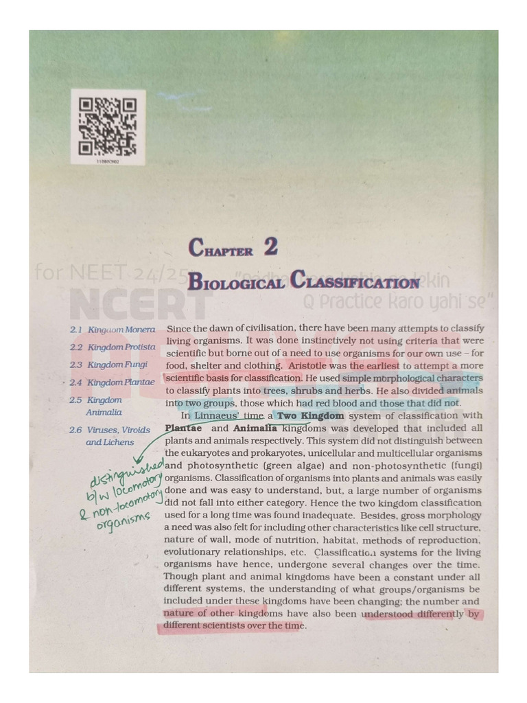 PYQ Marked Biological Classification NCERT | PDF