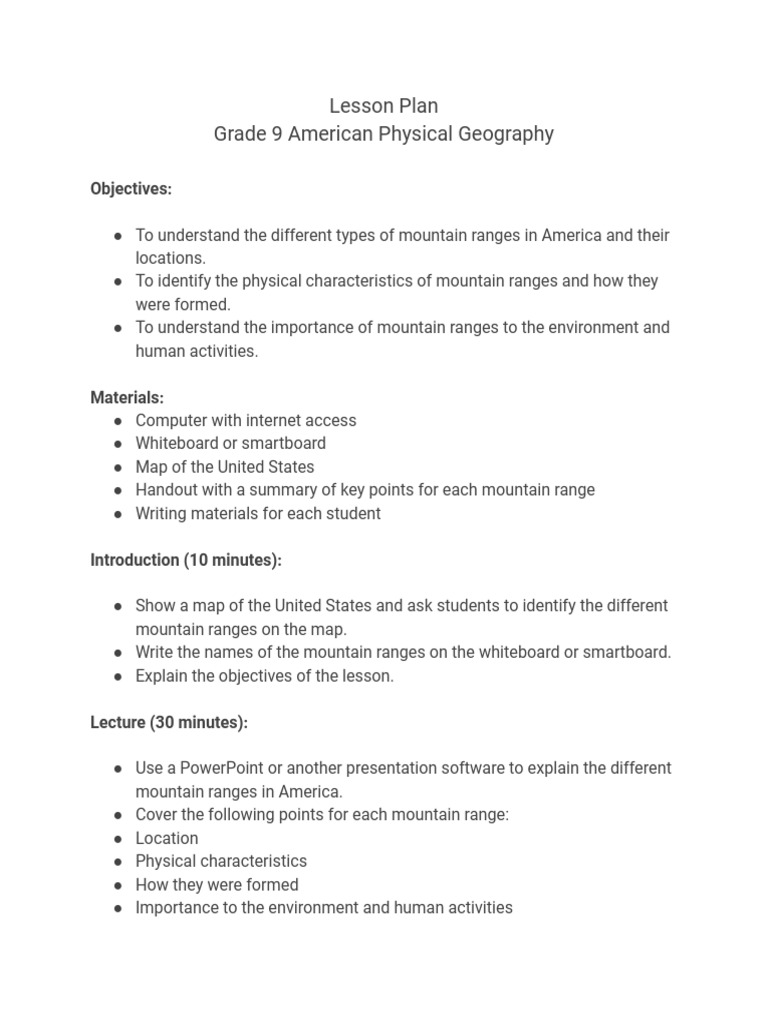 Lesson Plan Grade 9 American Physical Geography: Objectives | PDF ...