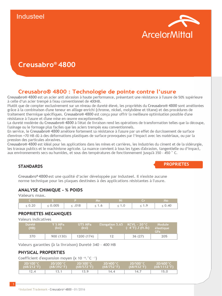 Datasheet CREUSABRO 4800 FR | PDF | Acier | Soudage