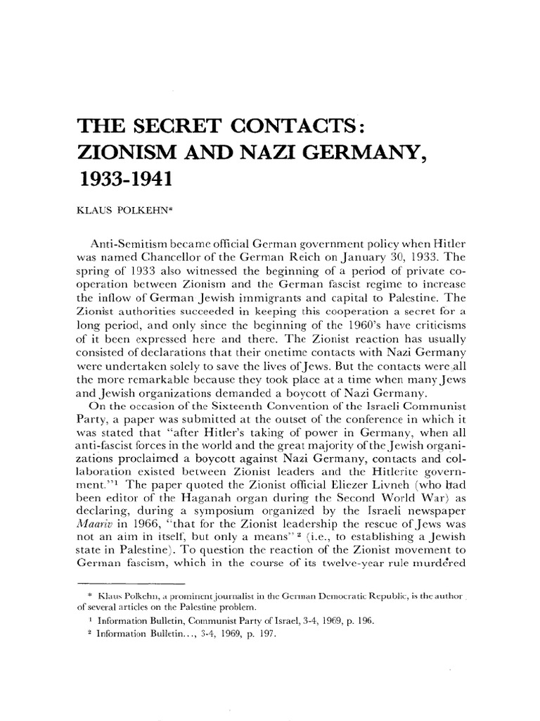 The Secret Contacts - Zionism and Nazi Germany, 1933-1941 | PDF
