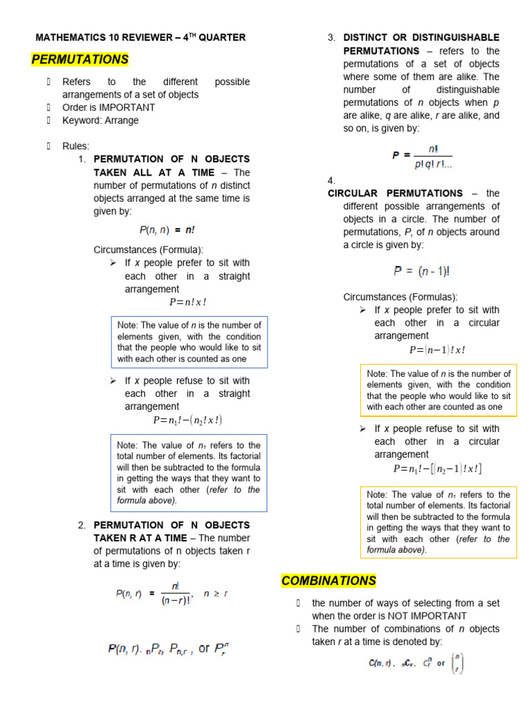 MATHEMATICS 10 REVIEWER - 4th Quarter | PDF | Probability ...