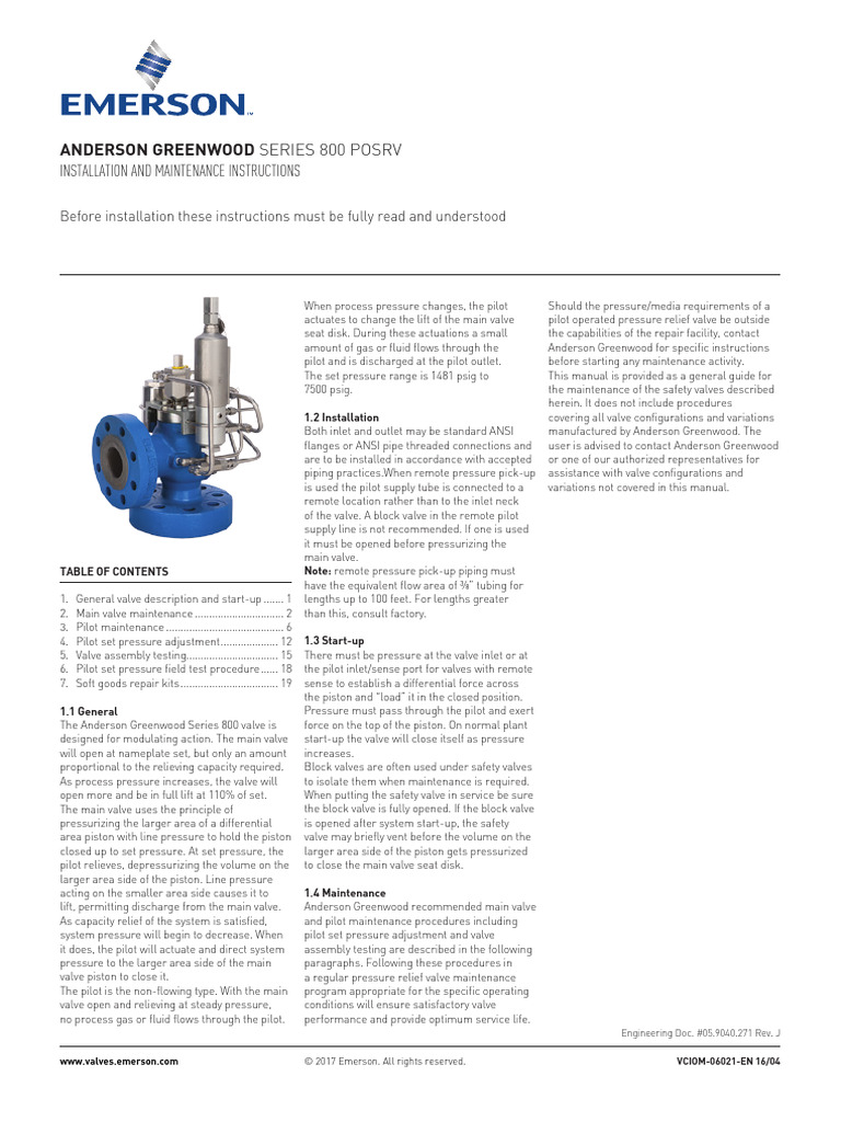 Series 800 Posrv Iom | PDF | Valve | Screw
