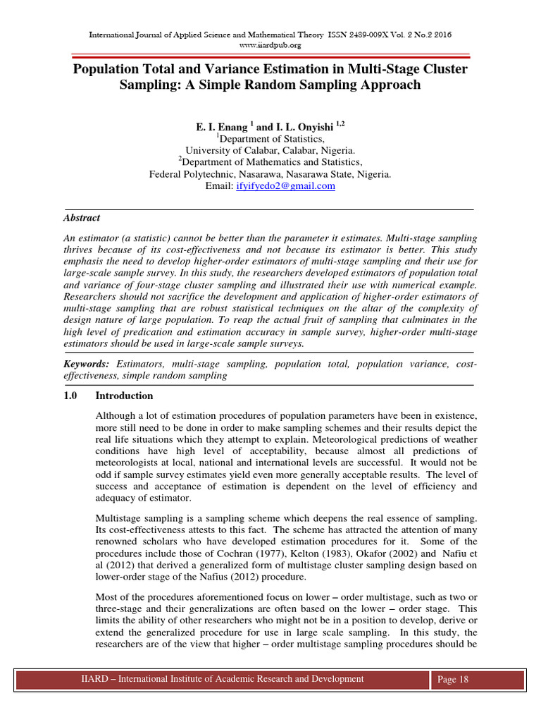 Population Total Pdf Estimator Sampling Statistics