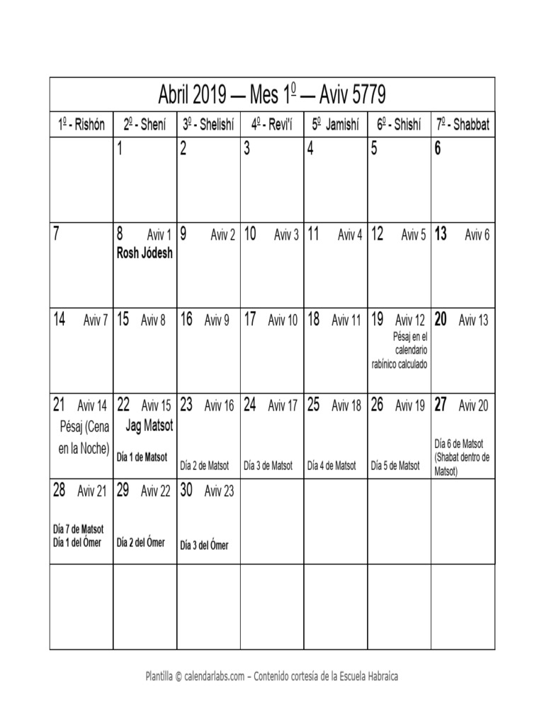 Calendario Judío 5779: Aviv a Siván | PDF