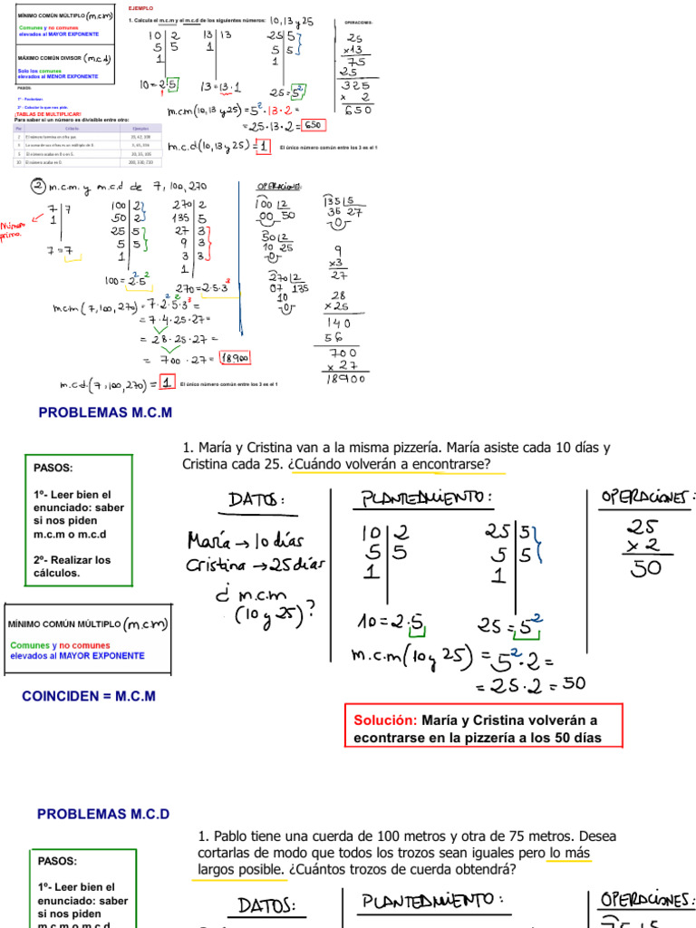 Ejercicios M.C.M y M.C.D y Problemas | PDF