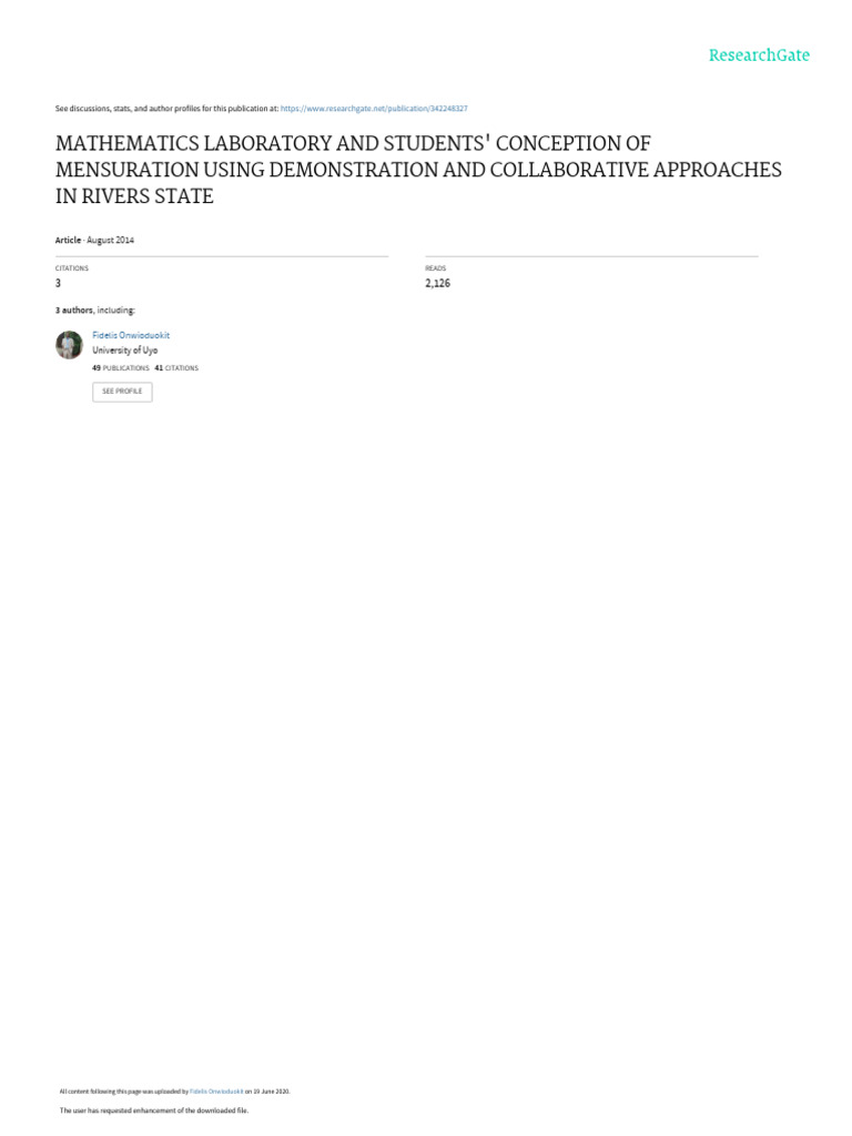 Mathematics Laboratory and Students' Conception of Mensuration Using ...