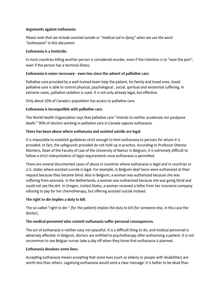 Arguments Against Euthanasia | PDF | Terminal Illness | Palliative Care