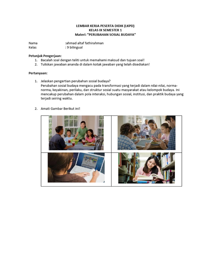 Tugas Perubahan Sosial Budaya-1 | PDF | Karier & Perkembangan
