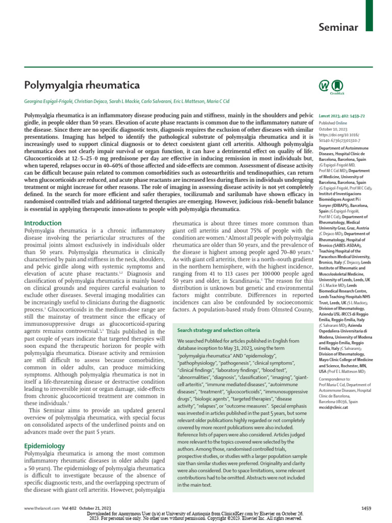 Polymyalgia Rheumatica 2023 | PDF | Arthritis | Rheumatoid Arthritis
