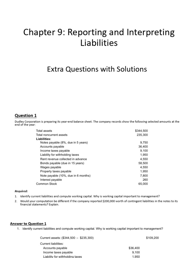 Chapter 9 - Extra Questions & Solutions | PDF | Debits And Credits | Working Capital