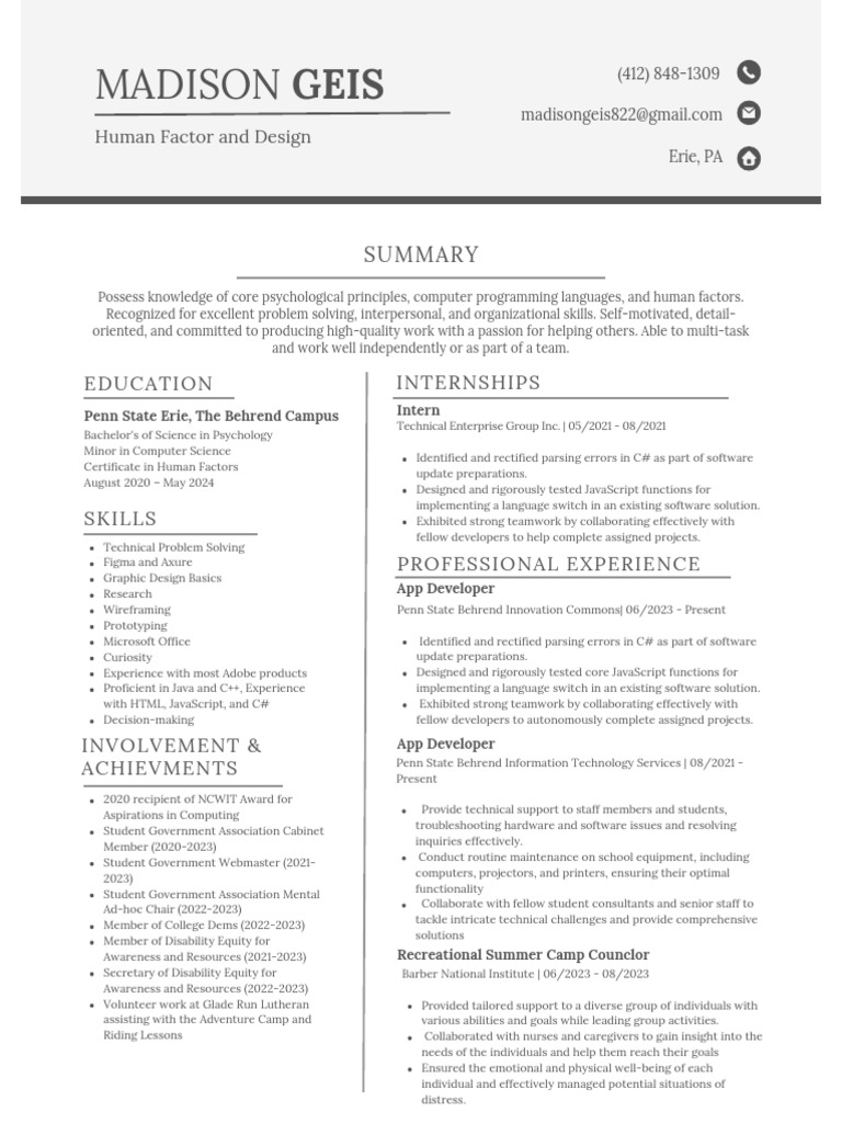Madison Geis Resume | PDF | Human Factors And Ergonomics | Psychology