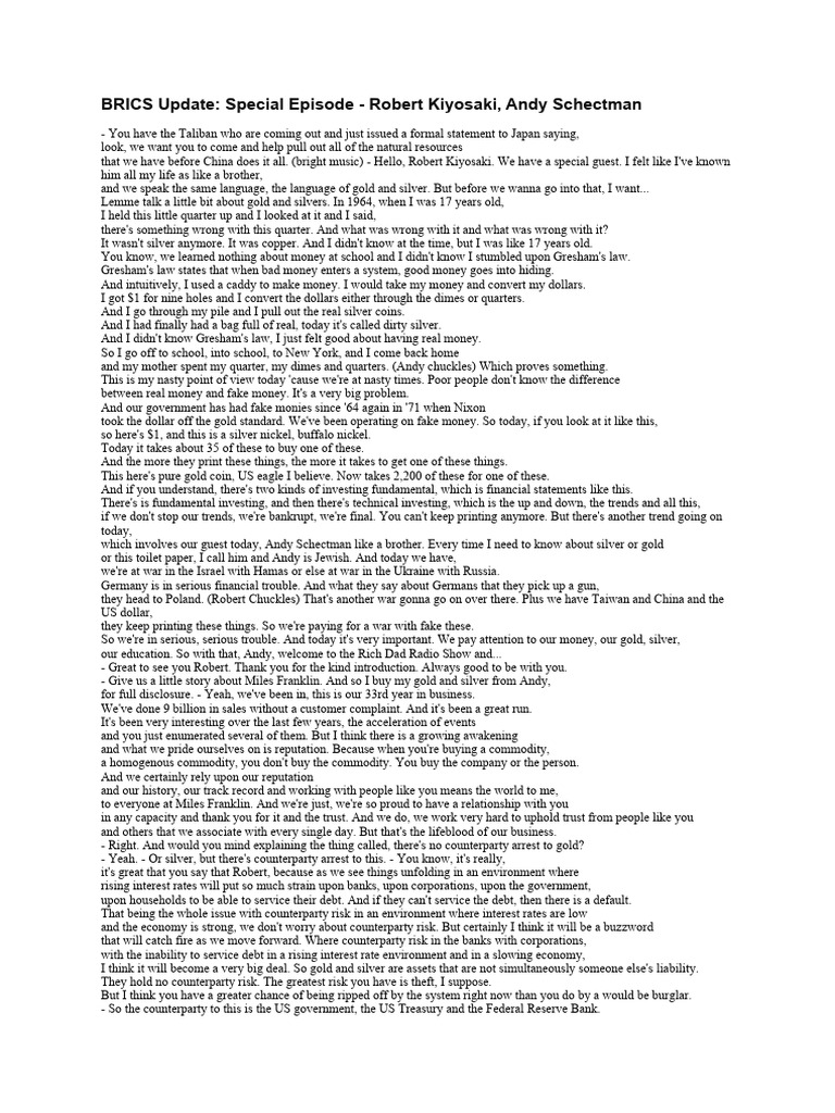 Special Episode - Robert Kiyosaki, Andy Schectman | PDF | Rich Dad ...