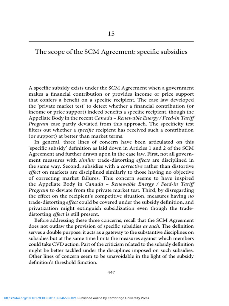 18.1 PP 447 484 The Scope of The SCM Agreement Specific Subsidies | PDF ...