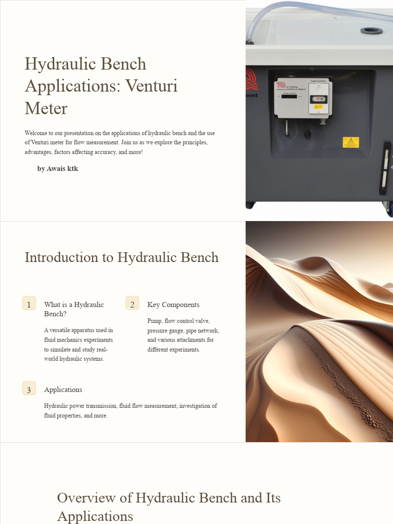 Hydraulic Bench Applications Venturi Meter | PDF | Flow Measurement | Fluid Dynamics
