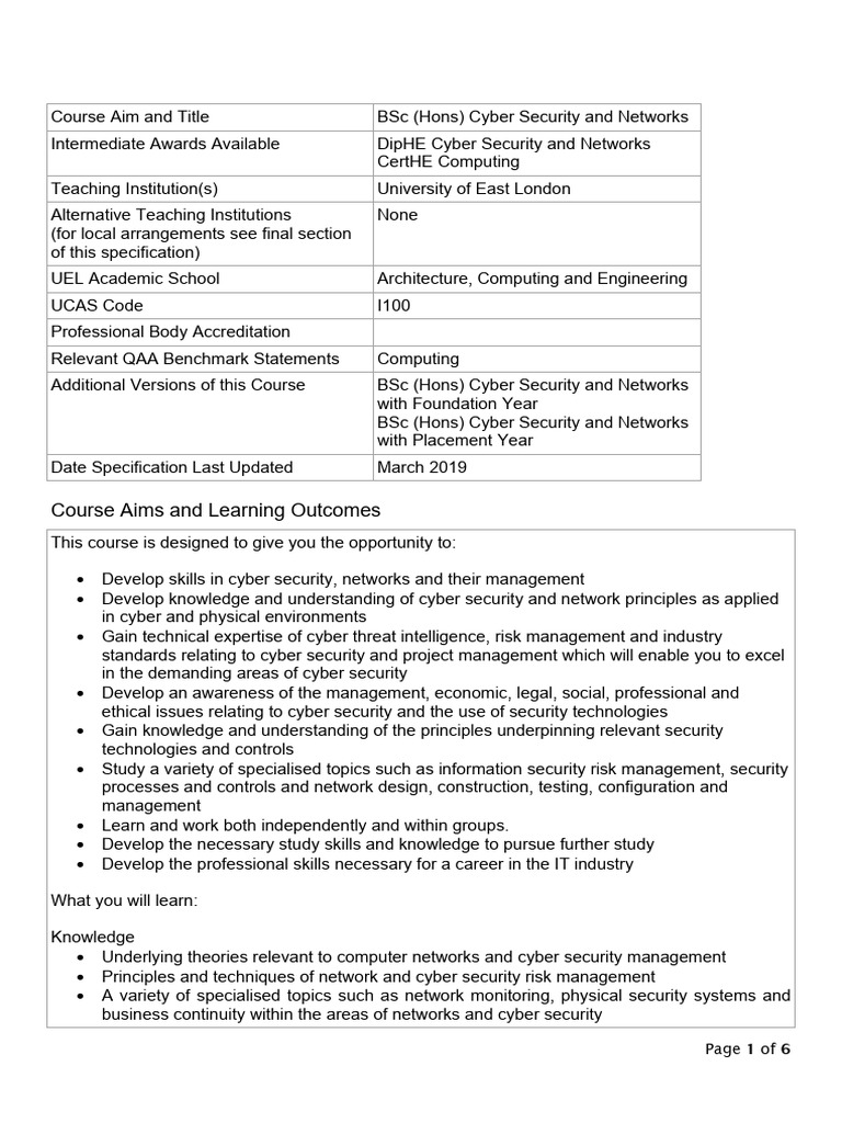 Course Specification - BSC Hons Cyber Security and Networks | PDF ... Course Specification - BSC Hons Cyber Security and Networks | PDF ...