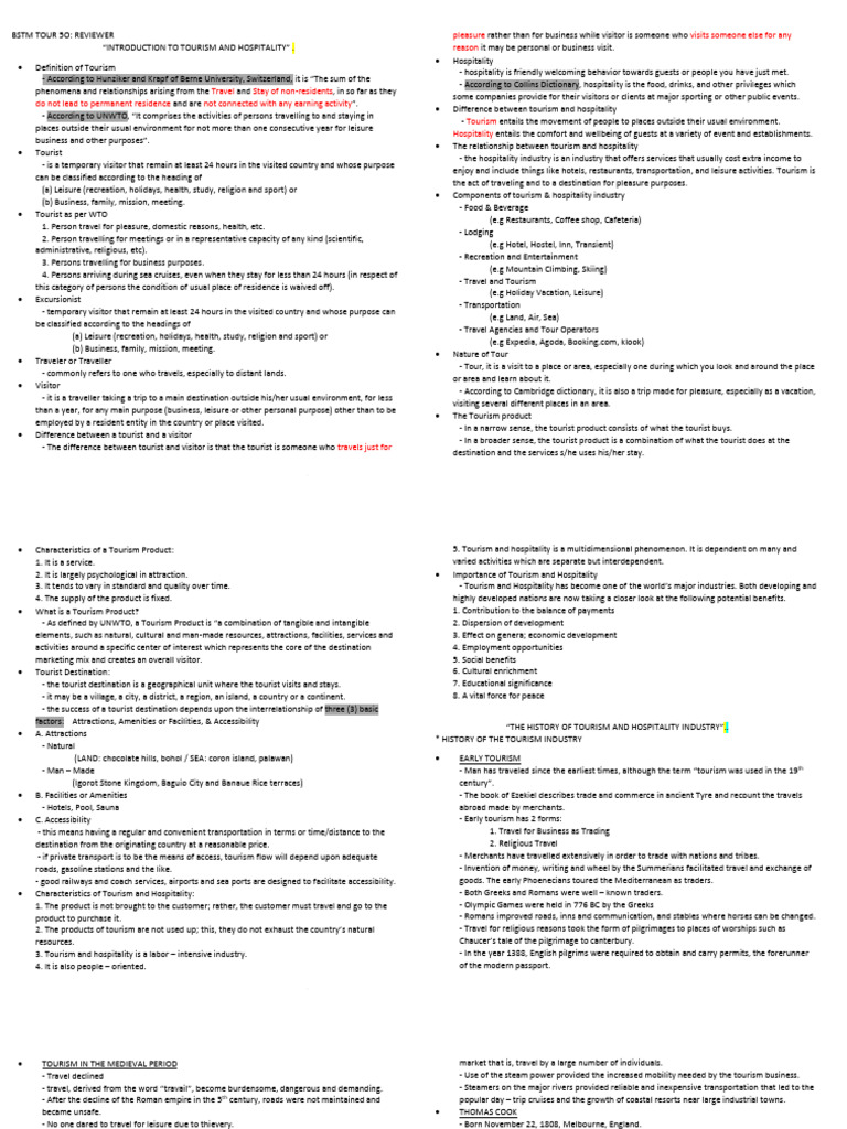 BSTM TOUR 5O - Reviewer | PDF | Tourism | Hotel