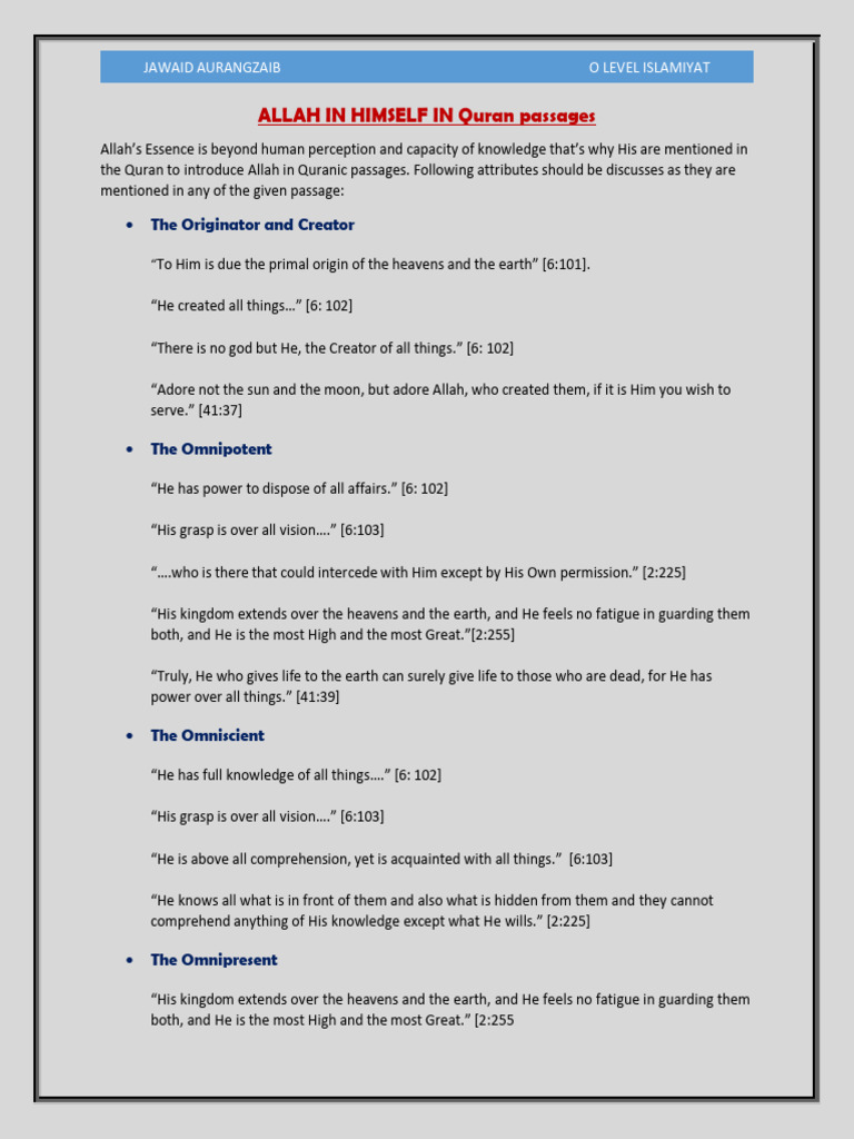 Attributes of Allah in the Quran | PDF | God In Islam | God