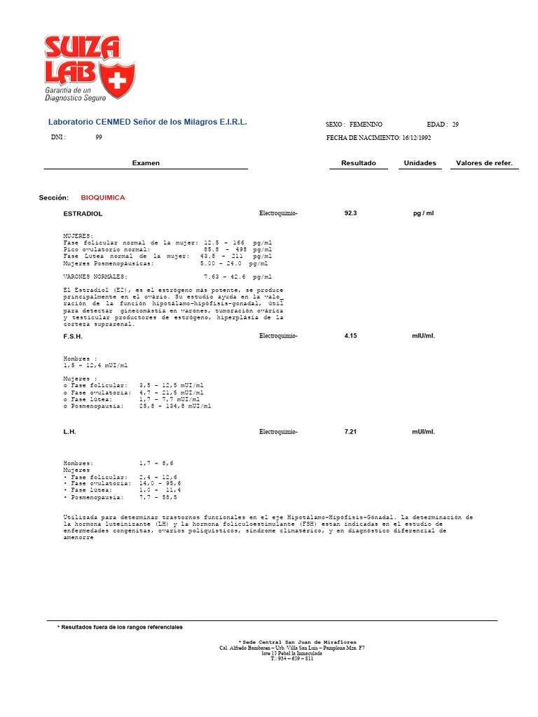 Perfil Hormonal t4, Estradiol, TSH Ultrasensible,,Fsh, LH | PDF ...