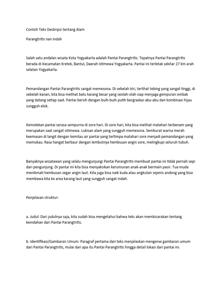 Contoh Teks Deskripsi Tentang Alam | PDF