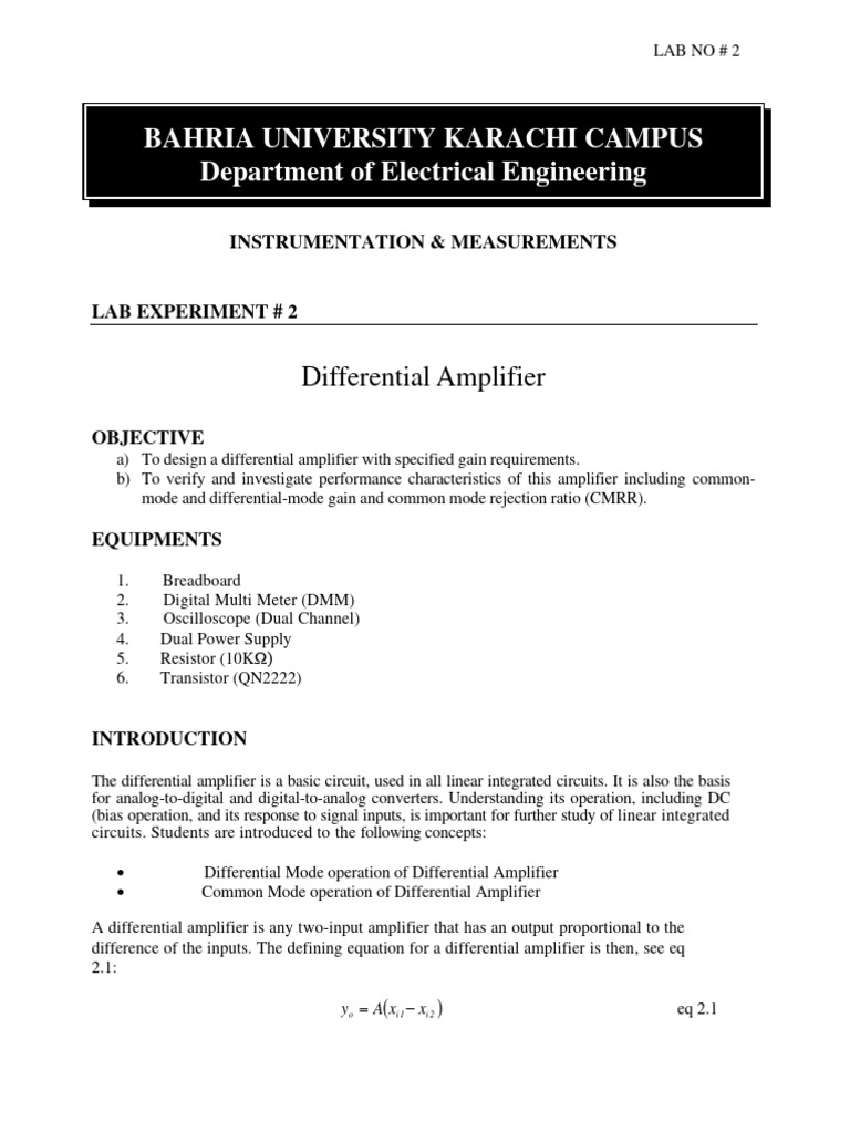 Lab 2 Instrumentation | PDF | Amplifier | Electrical Impedance