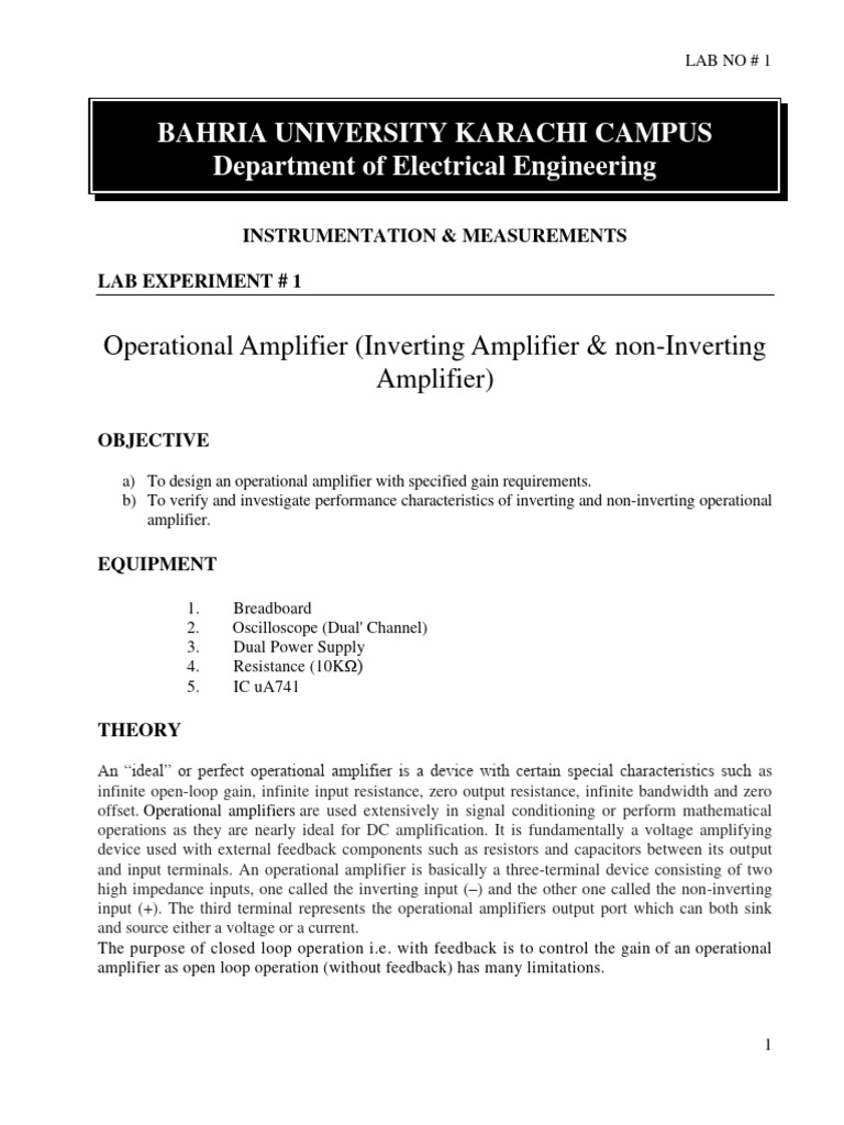 Lab 1 Instrumentation | PDF | Amplifier | Operational Amplifier
