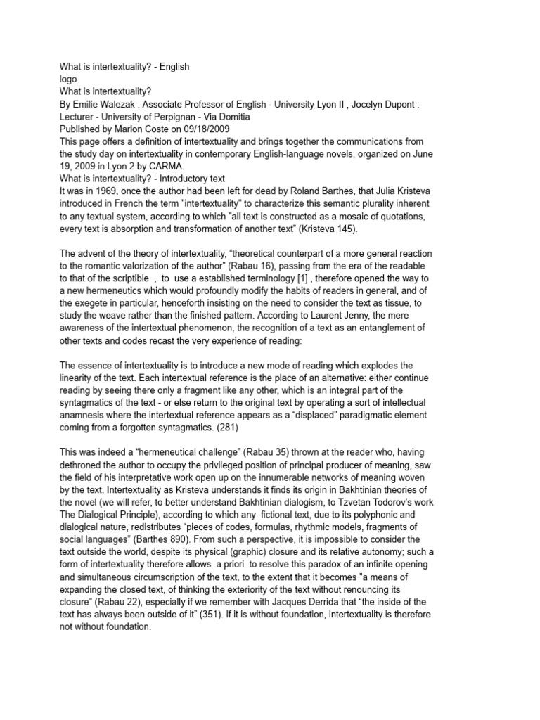 What Is Intertextuality | PDF | Intertextuality | Writing