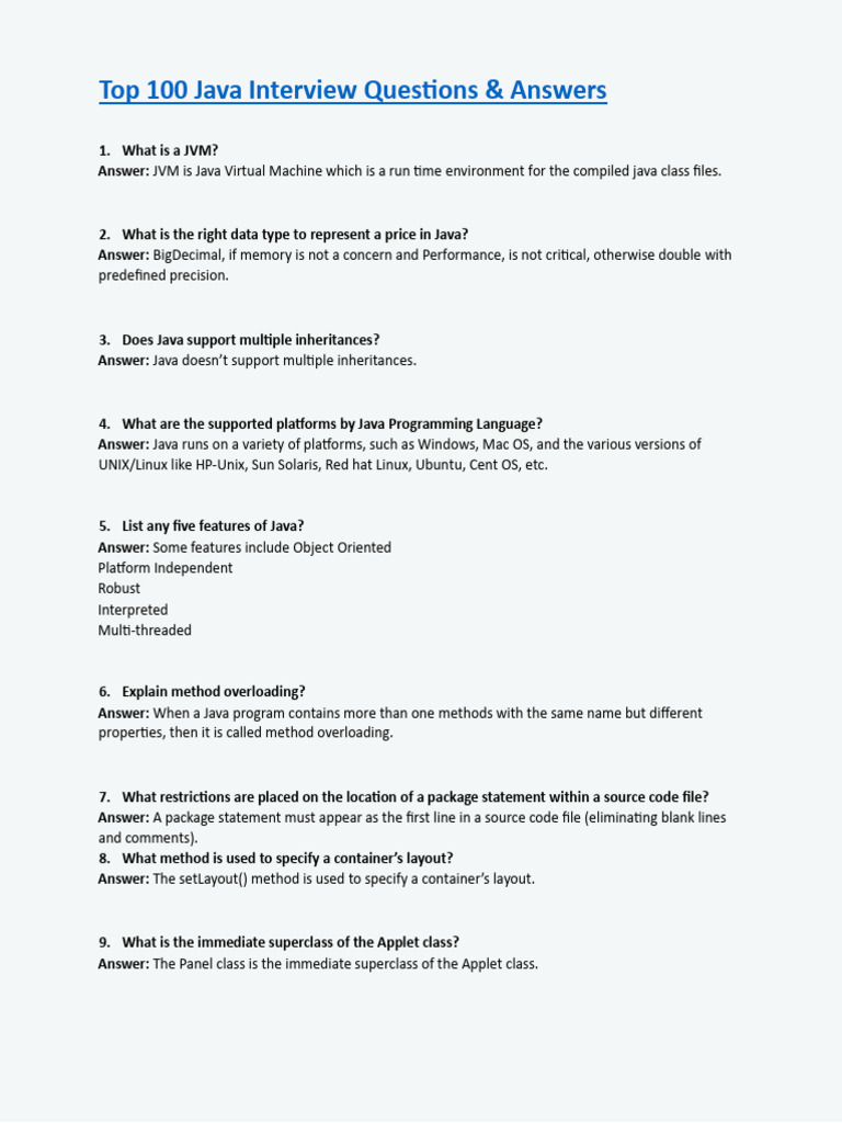 Top 100 JAVA Interview Question & Answers | PDF | Class (Computer ... Top 100 JAVA Interview Question & Answers | PDF | Class (Computer ...