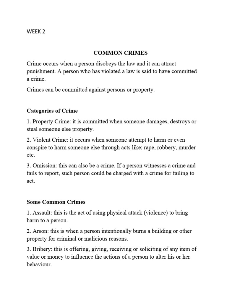 JSS2 Sec Edu Notes PDF Crimes Crime Violence
