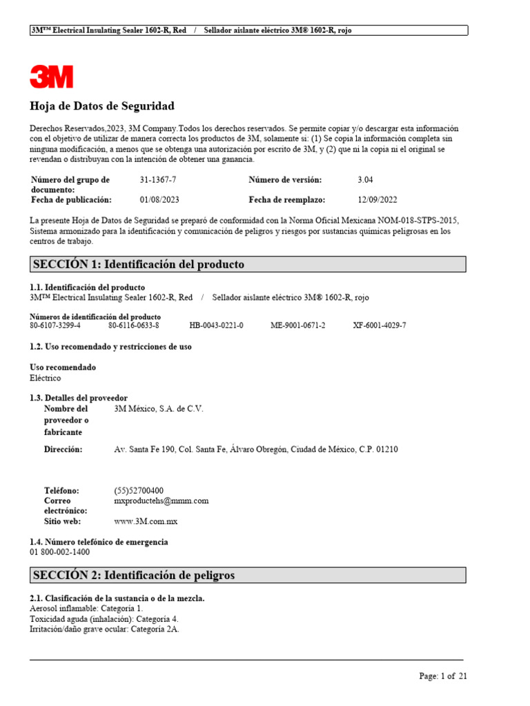 Sellador Aislante Eléctrico 3M® 1602-R, Rojo | PDF | Química