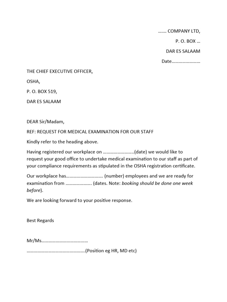 Application Letter For Medical Examination | PDF
