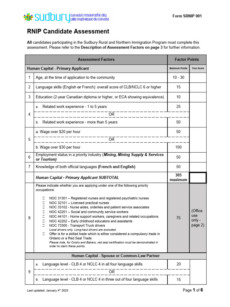Form SRNIP001 RNIP Candidate Assessment ENGLISH Aug 9 2023 1 | PDF ...
