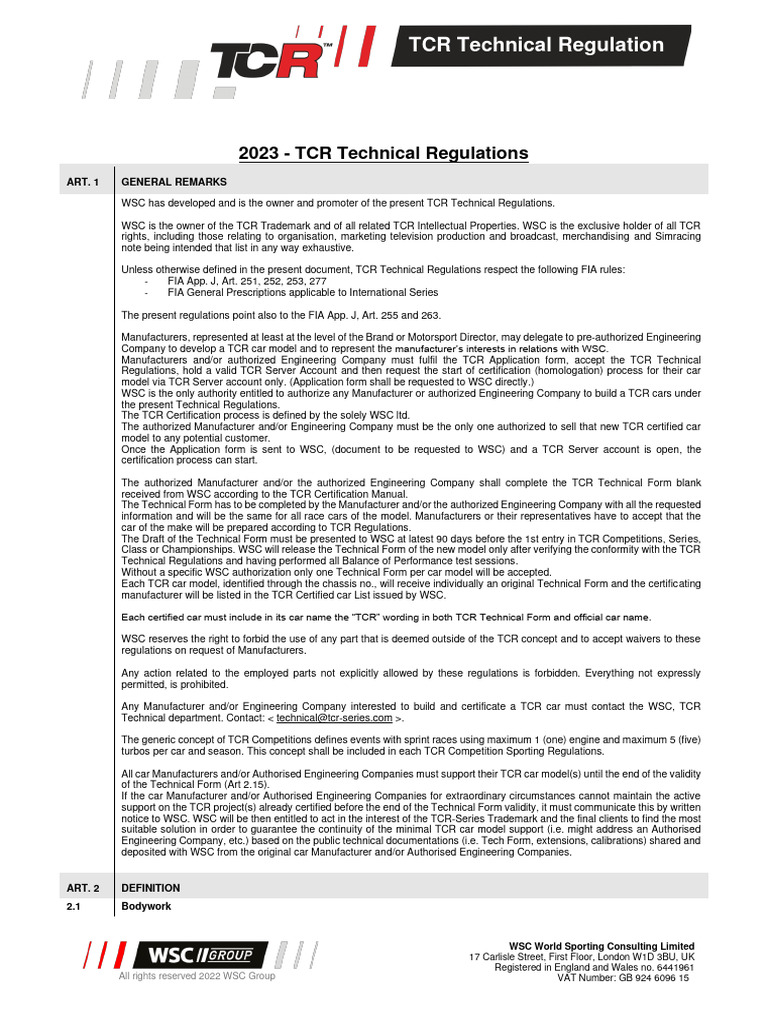 TCR Technical Regulations Overview | PDF | Throttle | Door