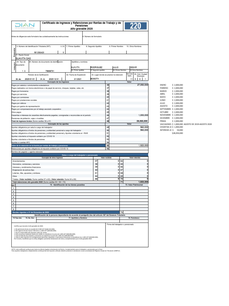 Formulario 220 RENTA NATURALES | PDF | Impuestos | Economias