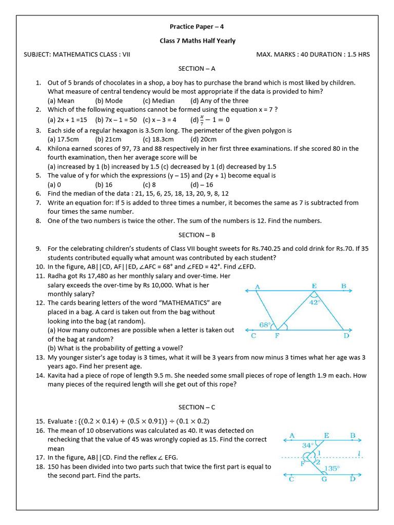 Practice Paper 4 | PDF | Mean | Mathematics