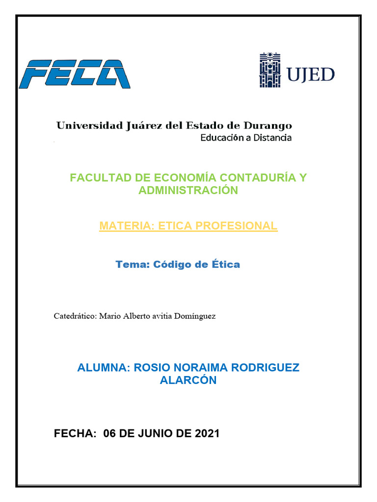 RodriguezRN1 Act4 CodigodeEtica | PDF | Calidad (comercial) | Comportamiento