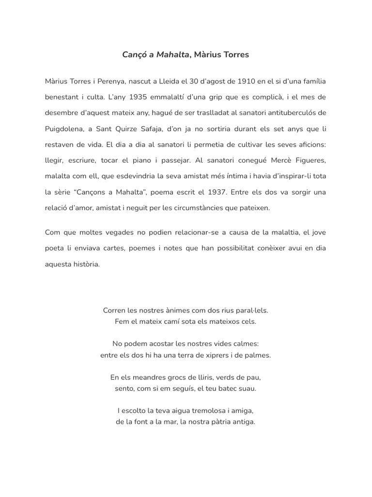 Cançó A Mahalta, Màrius Torres | PDF