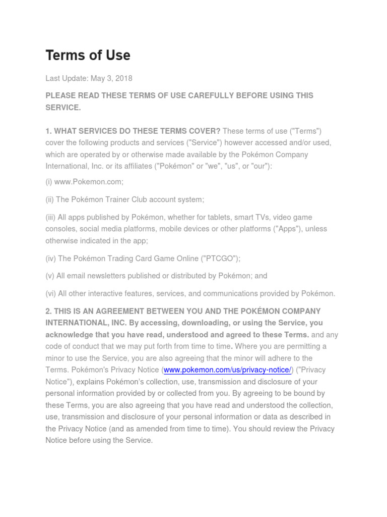 Pokemon Website Terms of Use | PDF | Indemnity | Defamation