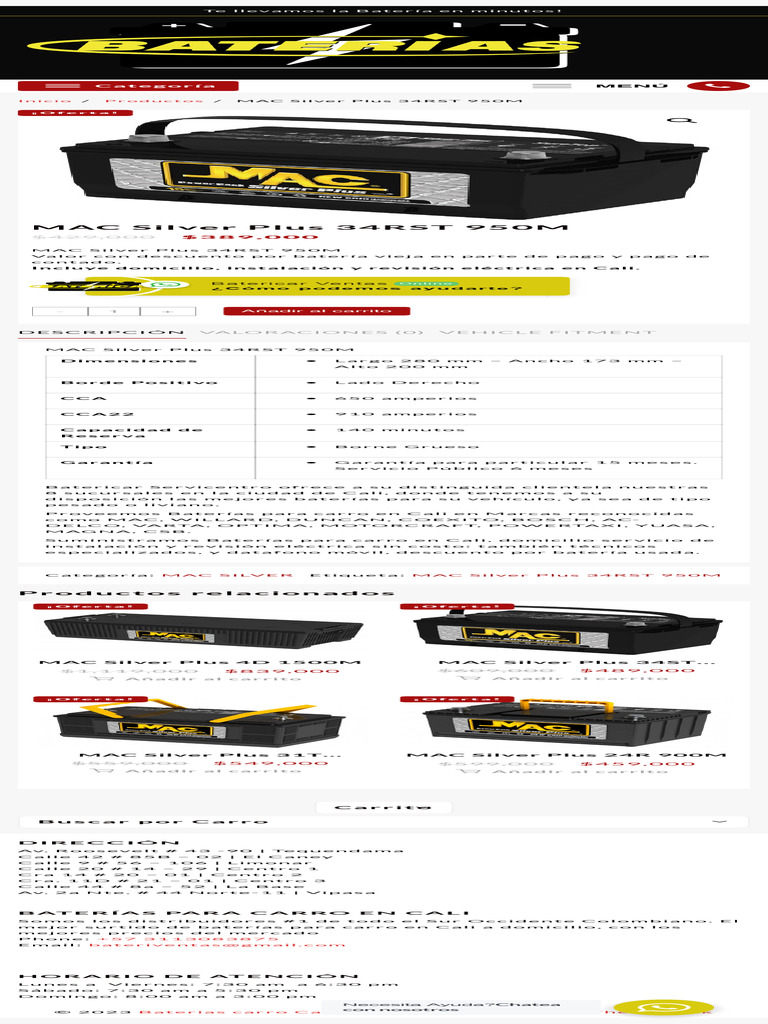 MAC Silver Plus 34RST 950M - Baterias Carro Cali Domicilio | PDF ...