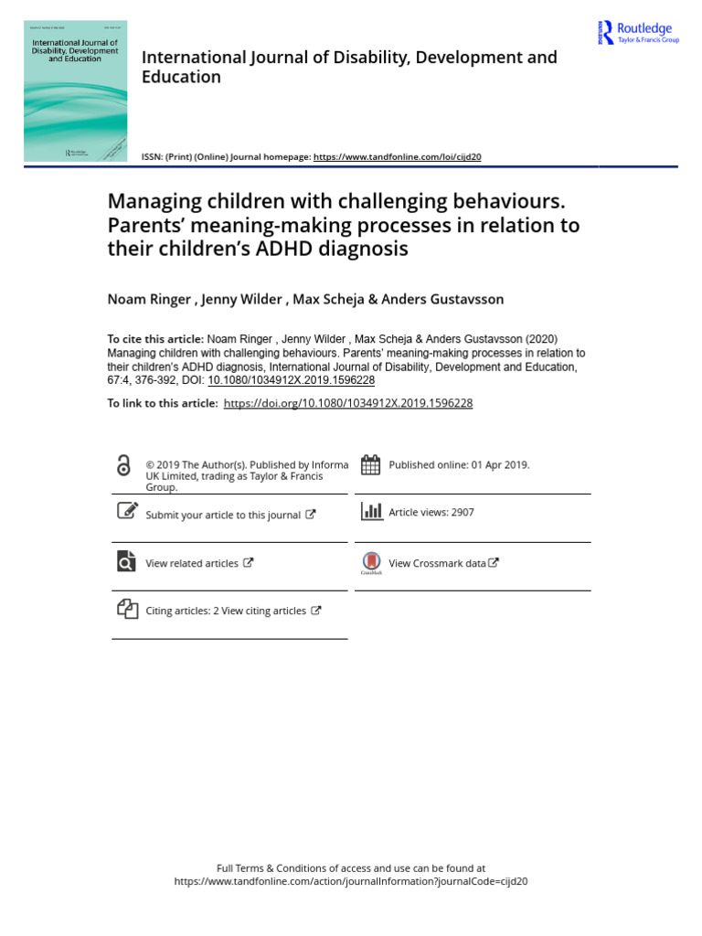 Managing Children With Challenging Behaviours Parents Meaning Making Processes in Relation To ...