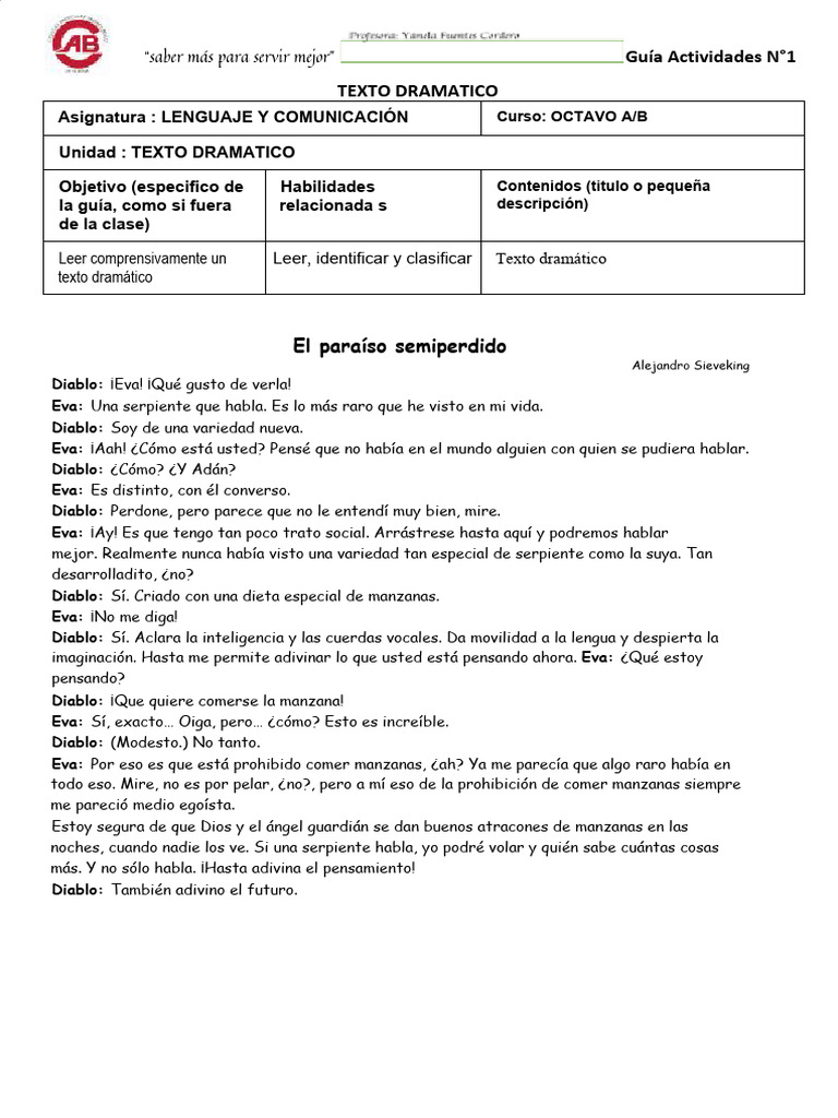 Guia 1 Texto Dramatico Pdf Víspera