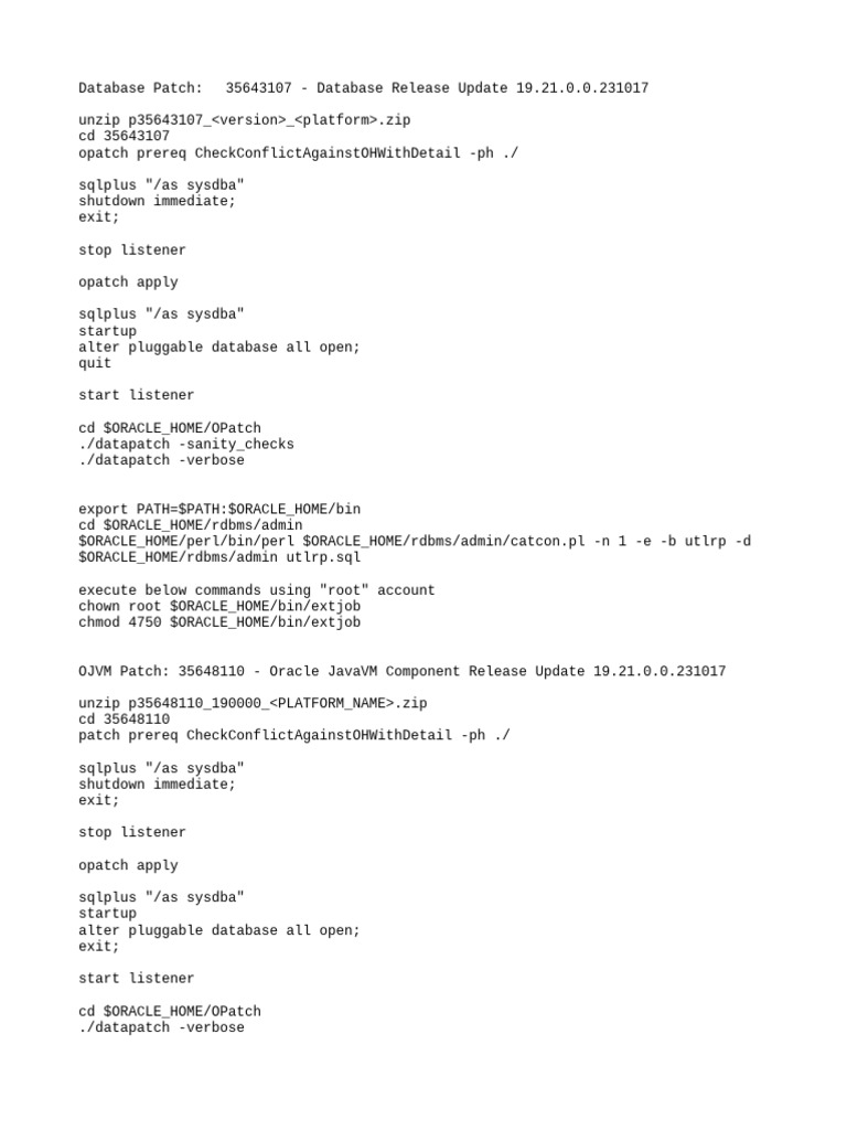 Oracle Database Patches Working Pdf