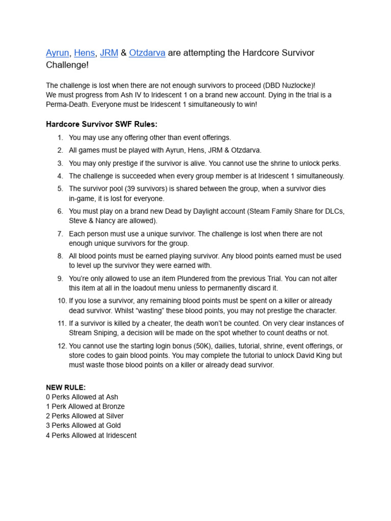 Hardcore Survivor Rules (SWF) | PDF