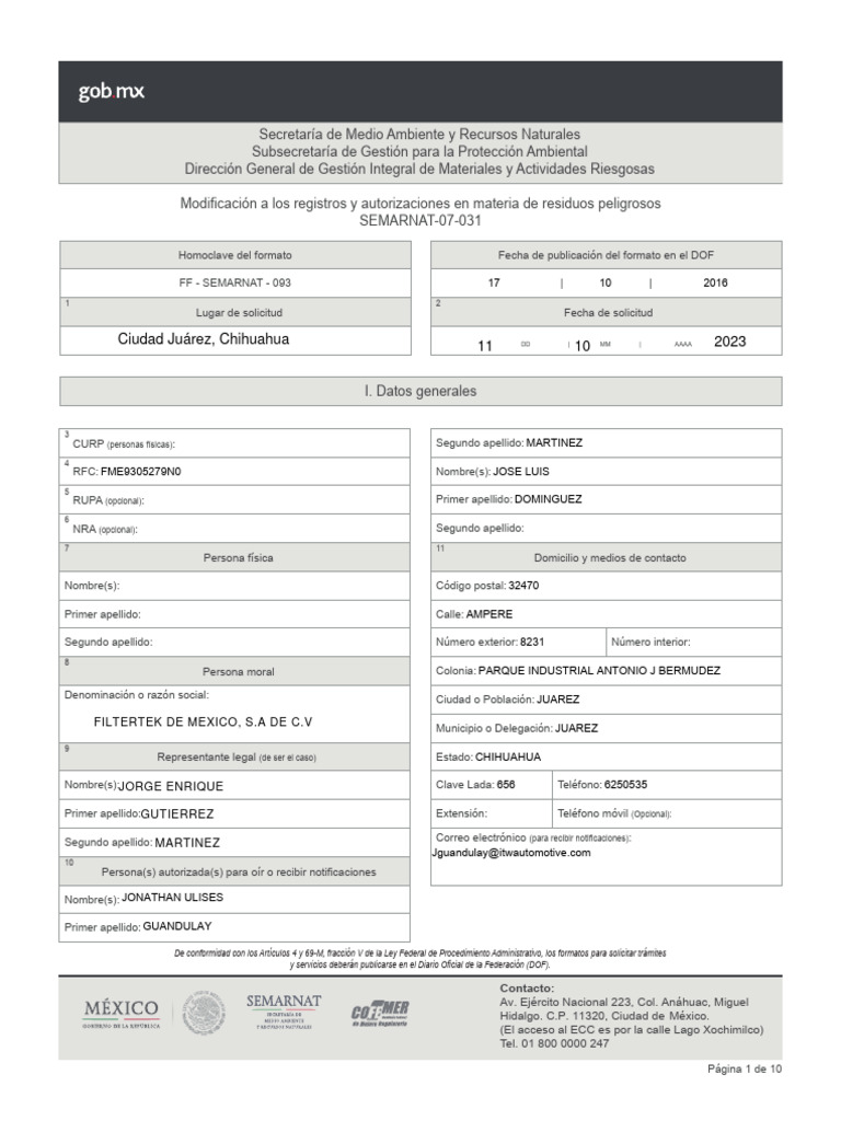 FF Semarnat 093 Semarnat 07 031 Editable | PDF | Residuos | Reciclaje