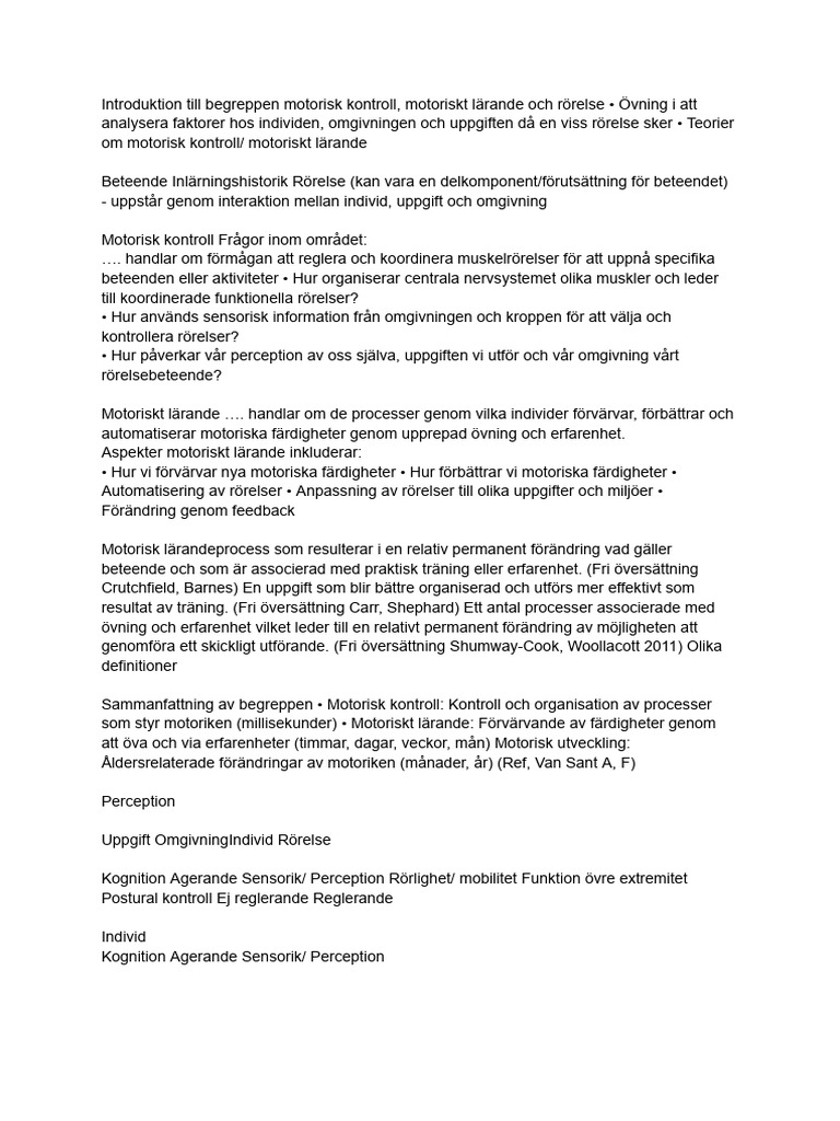 Motorisk Kontroll Och Motoriskt Lärande | PDF