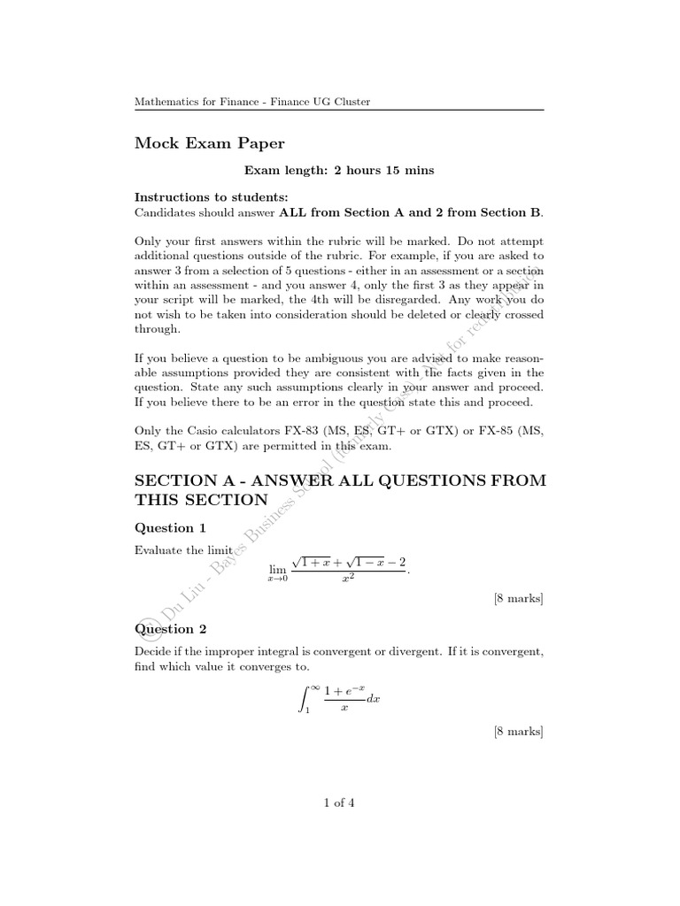 Mock Exam Paper | Download Free PDF | Utility | Matrix (Mathematics)