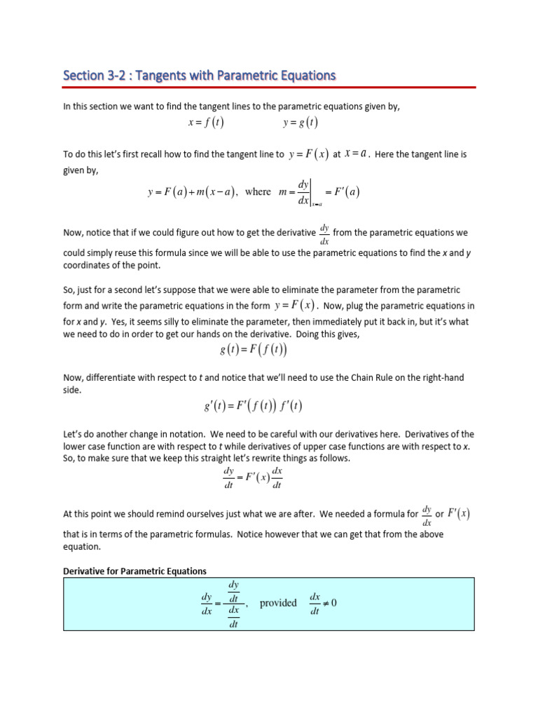 Calc II - ParaTangents | PDF | Tangent | Derivative