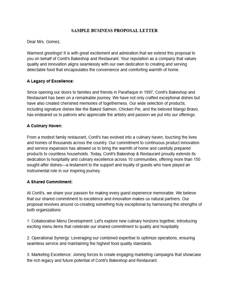 Sample Business Proposal Letter | PDF | Restaurants | Cuisine