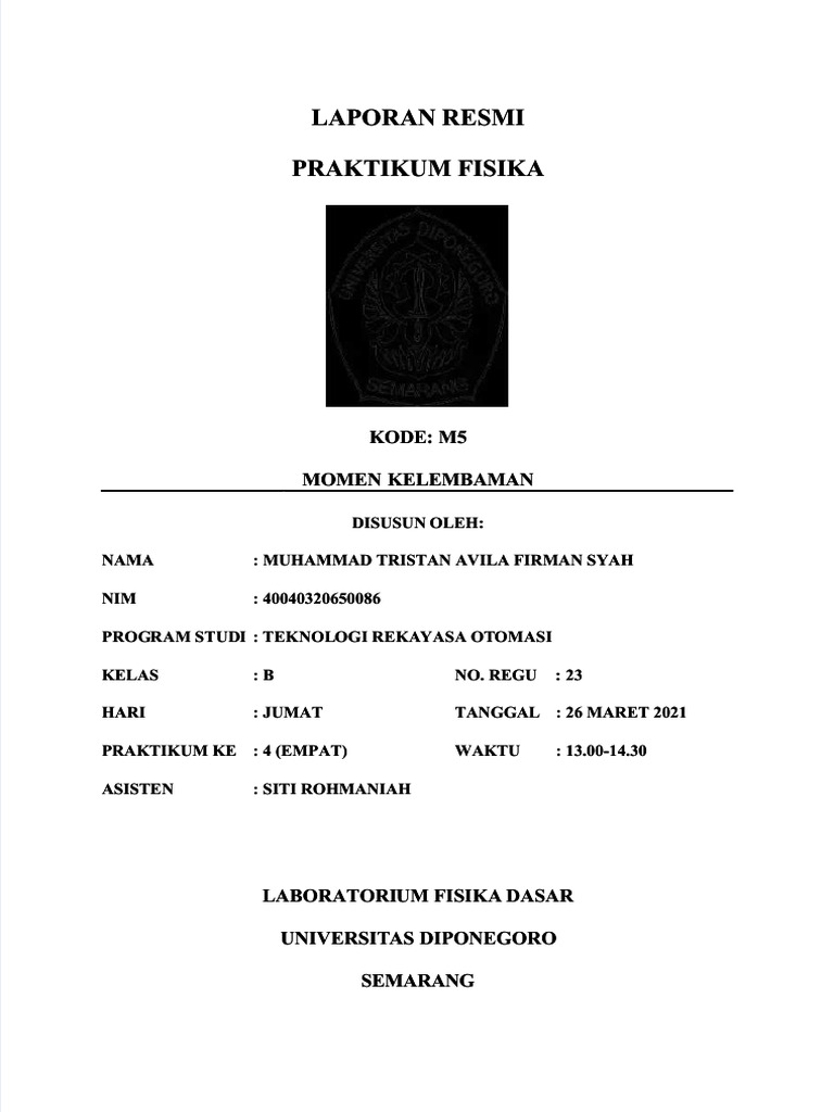 PDF Laporan Resmi Praktikum Fisika Kode m5 Momen Kelembaman - Compress ...