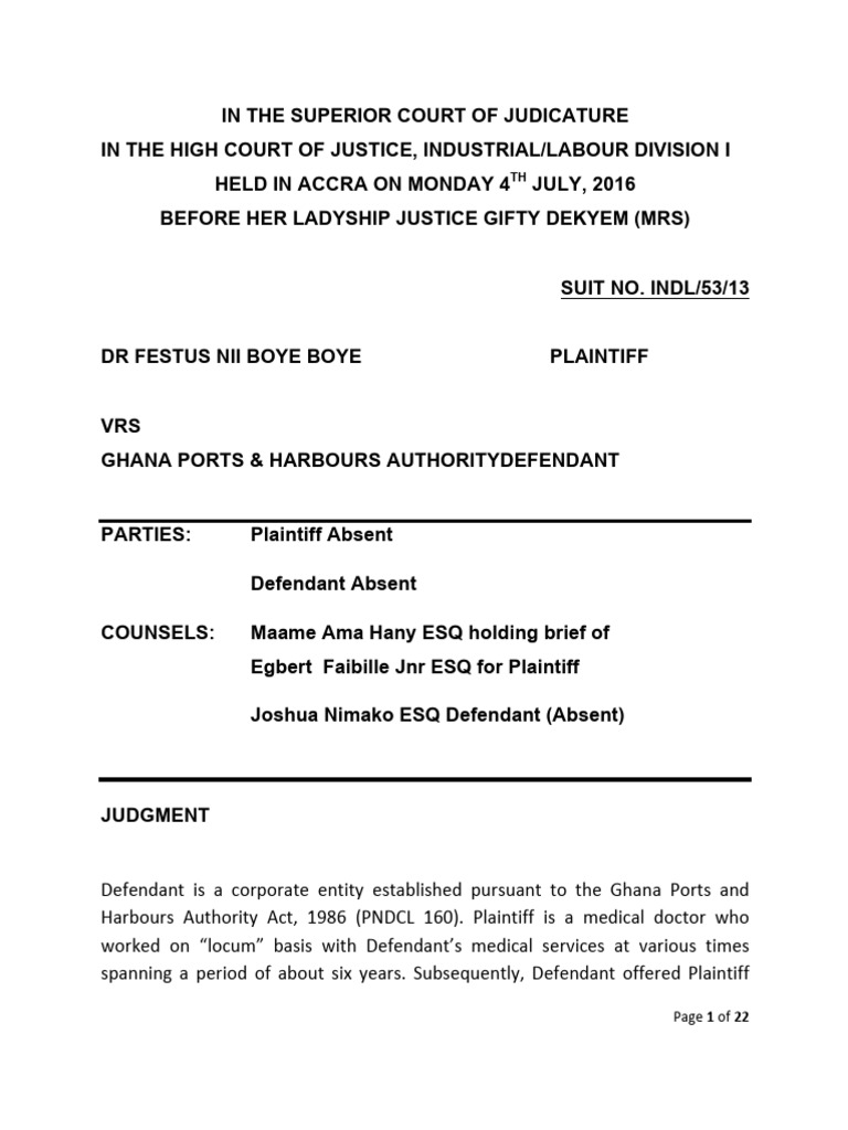 Unfair Termination Case: Dr. Boye vs. GPHA | PDF | Burden Of Proof (Law ...